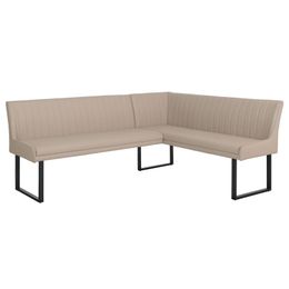 Eckbank MCW-O82, Esszimmerbank Bank, Kunstleder Metall 210x159cm ~ beige