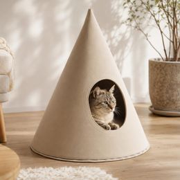 Tierbett MCW-Q62 f&uuml;r Hunde/Katzen, Katzenk&ouml;rbchen Hundekorb Kegel, Stoff (260g/m&sup2;) Filz 60x53x53cm ~ beige