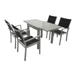 DEGAMO Garnitur TIRANA 5-teilig, Aluminium silbergrau + Kunstgewebe schwarz