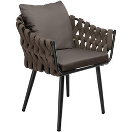 CLP Gartensessel Naxos aus Seilgeflecht Taupe mit Armlehnen, Gartenstuhl f&uuml;r Balkon, Terrasse und Garten, bis 150 kg belastbar