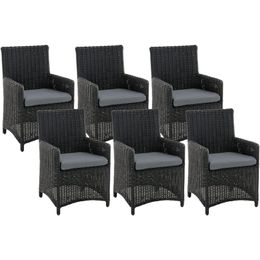 CLP Gartenstuhl 6er Set Fontana, Polyrattan Gartenst&uuml;hle, Hochlehner mit Sitzkissen, Wetterfeste Garten-Sessel mit Armlehnen, Outdoor Stuhlset