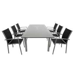 DEGAMO Garnitur BAJAZZO 7-teilig, Aluminium silbergrau + Kunstgewebe schwarz