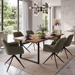 6er-Set Esszimmerstuhl MCW-O47, K&uuml;chenstuhl Armlehne, drehbar Auto-Return, Stoff/Textil (270g/m&sup2;) ~ gr&uuml;n