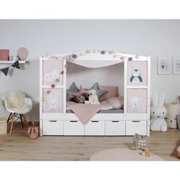 Ticaa Hausbett mit Bettkasten "Amelie" Kiefer Wei&szlig;