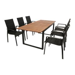 DEGAMO Garnitur RIVELLO 7-teilig, Alu + Akazie + Kunstgewebe schwarz