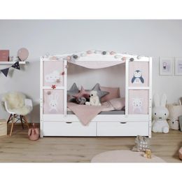 Ticaa Hausbett mit Bettkasten "Amelie" Kiefer Wei&szlig;