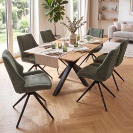 6er-Set Esszimmerstuhl MCW-O48, K&uuml;chenstuhl, drehbar Auto-Return, Stoff/Textil Chenille (320g/m&sup2;) ~ gr&uuml;n