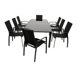 DEGAMO Garnitur ELBA 9-teilig, Aluminium anthrazit + Glas + Kunstgewebe schwarz