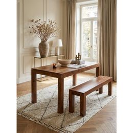 KADIMA DESIGN Esstisch Massivholz Rechteckig Zeitlos MUMBAI, Dunkelbraun 140x80x76 cm