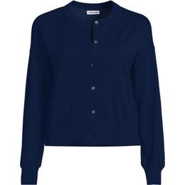 LANDS' END Kurzer Feinstrick-Cardigan aus Baumwolle f&uuml;r Damen in Plus-Gr&ouml;&szlig;e, Damen, size: plus, Blau, Baumwolle, by Lands' End