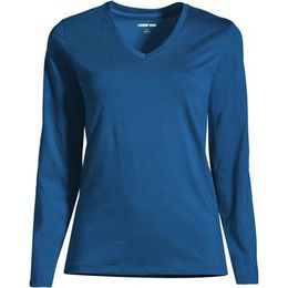 LANDS' END Supima&reg; Langarm-Shirt mit V-Ausschnitt f&uuml;r Damen, Damen, size: regular, Blau, Baumwolle, by Lands' End