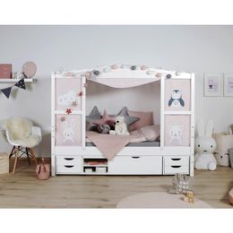 Ticaa Hausbett mit Bettkasten "Amelie" Kiefer Wei&szlig;