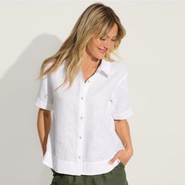 LANDS' END Premium Reinleinen-Hemd mit kurzen &Auml;rmeln f&uuml;r Damen in Petite-Gr&ouml;&szlig;e, Damen, size: petite, Wei&szlig;, Leinen, by Lands' End