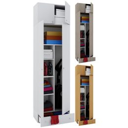 Vcm Holz- Besenschrank 6 F&auml;cher Ma&szlig;e: B. 70 x H. 237 x T. 40 cm Haushaltsschrank Mehrzweckschrank Aufsatz mit 2 T&uuml;ren Extra Schublade - Vandol