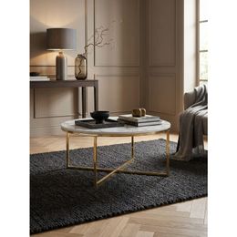 KADIMA DESIGN Couchtisch mit Marmoroptik und Metall-Gestell, Rund, Wei&szlig; 80x80x35 cm