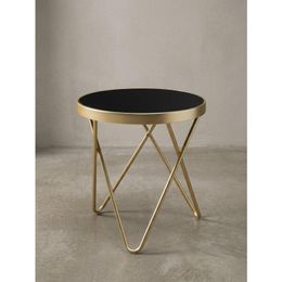 KADIMA DESIGN Beistelltisch &ndash; Rund Schwarz Mattgold Glas Metallgestell 42x46x42 cm