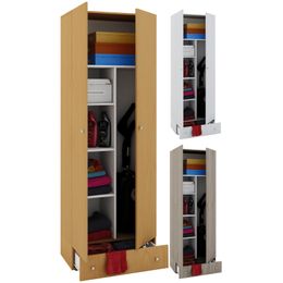 Vcm Holz-Besenschrank 6 F&auml;cher Ma&szlig;e: . B. 70 x H. 196 x T. 40 cm Haushaltsschrank Mehrzweckschrank Extra Schublade - Vandol