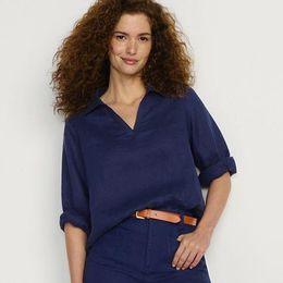 LANDS' END Premium Reinleinen-Schlupfbluse f&uuml;r Damen in Petite-Gr&ouml;&szlig;e, Damen, size: petite, Blau, by Lands' End
