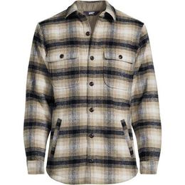 LANDS' END Hemdjacke aus geb&uuml;rstetem Flanell und Stepp f&uuml;r Herren, Herren, size: regular, Schwarz, Woll-Mischung/Polyester-Mischung, by Lands' End