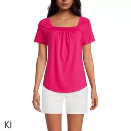 LANDS' END Baumwoll/Modal-Shirt mit gesmoktem Ausschnitt f&uuml;r Damen, Damen, size: regular, Pink, Baumwolle Modal, by Lands' End