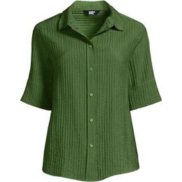LANDS' END Kurz&auml;rmeliges Crinkle-Hemd f&uuml;r Damen, Damen, size: regular, Gr&uuml;n, Nylon/Viskose, by Lands' End