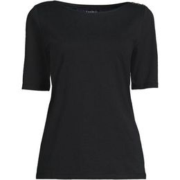 LANDS' END Supima&reg; T-Shirt mit U-Boot-Ausschnitt und gekn&ouml;pfter Schulter in Petite-Gr&ouml;&szlig;e f&uuml;r Damen, Damen, size: petite, Schwarz, Baumwolle, by Lands' End