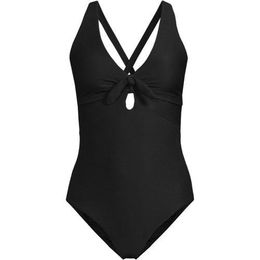 LANDS' END Gerippter Badeanzug mit Schn&uuml;rung am R&uuml;cken, hohes Bein f&uuml;r Damen, Damen, size: regular, Schwarz, Elasthan/Nylon-Mischung, by Lands' End