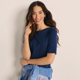 LANDS' END Supima-Shirt aus Baumwolle mit U-Boot-Ausschnitt f&uuml;r Damen, Damen, size: regular, Blau, Baumwolle, by Lands' End