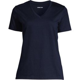 LANDS' END Supima Kurzarm-Shirt mit V-Ausschnitt f&uuml;r Damen, Damen, size: regular, Blau, Baumwolle, by Lands' End