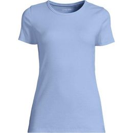LANDS' END Feinripp-Shirt mit Rundhalsausschnitt und kurzen &Auml;rmeln f&uuml;r Damen, Damen, size: regular, Blau, Baumwolle/Elasthan, by Lands' End