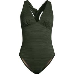 LANDS' END Seersucker-Badeanzug mit V-Ausschnitt und extrahohem Bein f&uuml;r Damen, Damen, size: regular, Gr&uuml;n, Nylon-Mischung, by Lands' End
