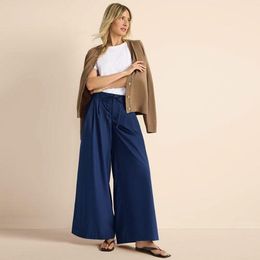 LANDS' END Extraweite Bundfaltenhose aus Baumwoll-Popeline f&uuml;r Damen, Damen, size: regular, Blau, Baumwolle, by Lands' End