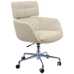 Dieter Knoll Drehstuhl, Chrom, Beige, Metall, Textil, Drehkreuz, Sternfu&szlig;, 62x91x66 cm, Sitzfl&auml;che 360&deg; drehbar, automatische R&uuml;ckholfunktion, Arbeitszimmer, B&uuml;rost&uuml;hle, Drehst&uuml;hle