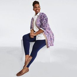 LANDS' END Starfish Leggings Mid Waist in Plus-Gr&ouml;&szlig;e, Damen, size: plus, Blau, Elasthan/Baumwoll-Mischung, by Lands' End