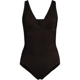 LANDS' END Gemusterter Shape-Badeanzug mit V-Ausschnitt SLENDER, Damen, size: regular, Braun, Elasthan/Nylon-Mischung, by Lands' End