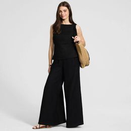 LANDS' END Premium Reinleinen-Palazzohose f&uuml;r Damen, Damen, size: regular, Schwarz, Leinen, by Lands' End