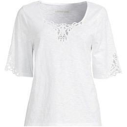 LANDS' END Flammgarn-Shirt mit Lochspitze in Plus-Gr&ouml;&szlig;e f&uuml;r Damen, Damen, size: plus, Wei&szlig;, Baumwolle, by Lands' End