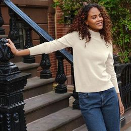 LANDS' END Stehkragenpullover mit &Auml;rmelkn&ouml;pfen f&uuml;r Damen, Damen, size: regular, Elfenbein, Polyester/Nylon/Viskose, by Lands' End