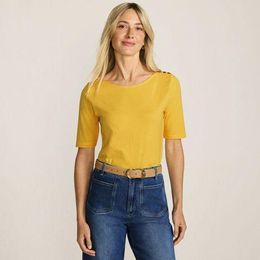 LANDS' END Supima&reg; T-Shirt mit U-Boot-Ausschnitt und gekn&ouml;pfter Schulter in Petite-Gr&ouml;&szlig;e f&uuml;r Damen, Damen, size: petite, Gelb, Baumwolle, by Lands' End