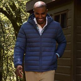 LANDS' END Ultraleichte verstaubare Daunen-Kapuzenjacke WANDERWEIGHT f&uuml;r Herren, Herren, size: regular, Blau, Polyester/Nylon, by Lands' End