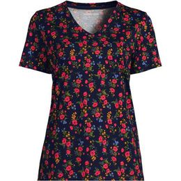 LANDS' END Supima Kurzarm-Shirt mit V-Ausschnitt f&uuml;r Damen, Damen, size: regular, Blau, Baumwolle, by Lands' End
