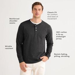 LANDS' END Super-T Langarm-Henleyshirt f&uuml;r Herren, Classic Fit, Herren, size: regular, Schwarz, Baumwolle, by Lands' End