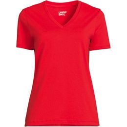 LANDS' END Supima Kurzarm-Shirt mit V-Ausschnitt f&uuml;r Damen, Damen, size: regular, Rot, Baumwolle, by Lands' End