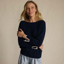 LANDS' END Feinstrick-Pullover mit U-Boot-Ausschnitt f&uuml;r Damen, Damen, size: regular, Blau, Polyester/Viskose/Polyester-Mischung, by Lands' End