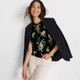 LANDS' END Top aus Leinenmix mit Bindekragen f&uuml;r Damen, Damen, size: regular, Schwarz, Leinen, by Lands' End
