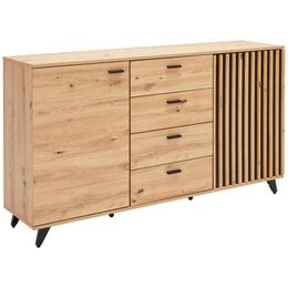 Mid.you Sideboard Oslo, Schwarz, Eiche, Metall, Holzwerkstoff, 2 F&auml;cher, 4 Schublade(n) Schubladen, 154x86x40 cm, Bsci, Wohnzimmer, Kommoden & Sideboards, Sideboards