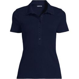 LANDS' END Feinripp-Poloshirt mit Lochmusterkragen, Damen, size: regular, Blau, Baumwoll-Mischung, by Lands' End