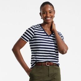 LANDS' END Supima Kurzarm-Shirt mit V-Ausschnitt f&uuml;r Damen, Damen, size: regular, Blau, Baumwolle, by Lands' End