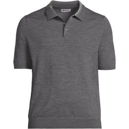 LANDS' END Kurz&auml;rmeliger Merino-Polopullover f&uuml;r Herren, Herren, size: regular, Grau, Wolle, by Lands' End