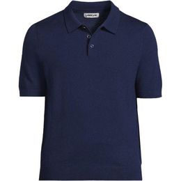 LANDS' END Kurz&auml;rmeliger Merino-Polopullover f&uuml;r Herren, Herren, size: regular, Blau, Wolle, by Lands' End